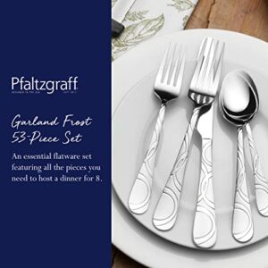 Pfaltzgraff Garland Frost 53-Piece Stainless Steel Flatware Serving Utensil Set and Steak Knives, Service for 8