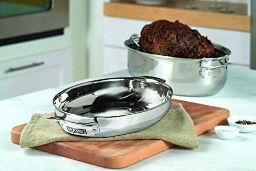 Viking Culinary 3-Ply Stainless Steel Oval Roasting Pan, 8.5 Quart, Includes Metal Induction Lid & Rack, Dishwasher, Oven Safe, Works on All Cooktops including Induction