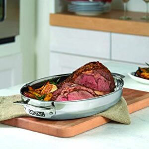 Viking Culinary 3-Ply Stainless Steel Oval Roasting Pan, 8.5 Quart, Includes Metal Induction Lid & Rack, Dishwasher, Oven Safe, Works on All Cooktops including Induction