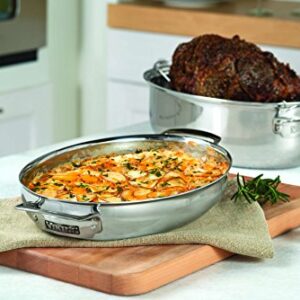 Viking Culinary 3-Ply Stainless Steel Oval Roasting Pan, 8.5 Quart, Includes Metal Induction Lid & Rack, Dishwasher, Oven Safe, Works on All Cooktops including Induction