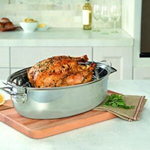 Viking Culinary 3-Ply Stainless Steel Oval Roasting Pan, 8.5 Quart, Includes Metal Induction Lid & Rack, Dishwasher, Oven Safe, Works on All Cooktops including Induction