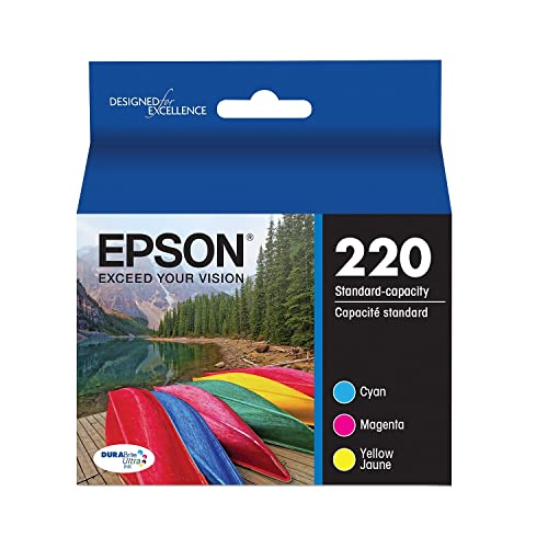 Epson 220 Durabrite Ink Cartridges (Cyan,Magenta,Yellow) 3/Pack in Retail Packaging