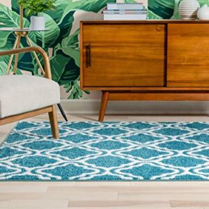 Modern Rug Calipso Blue 3'3" x 5' Lattice Trellis Accent Area Rug Entry Way Bright Kids Room Kitchn Bedroom Carpet Bathroom Soft Durable Area Rug