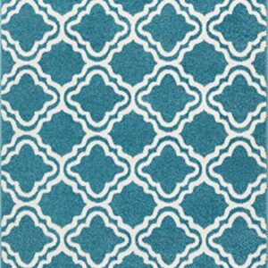 Modern Rug Calipso Blue 3'3" x 5' Lattice Trellis Accent Area Rug Entry Way Bright Kids Room Kitchn Bedroom Carpet Bathroom Soft Durable Area Rug