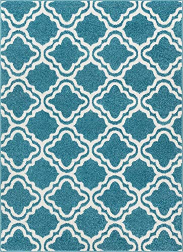 Modern Rug Calipso Blue 3'3" x 5' Lattice Trellis Accent Area Rug Entry Way Bright Kids Room Kitchn Bedroom Carpet Bathroom Soft Durable Area Rug