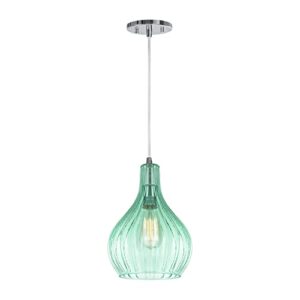 aspen creative 61039-1 adjustable 1 light mini pendant ceiling light, transitional design in chrome finish, surf green glass shade, 8 5/8" wide