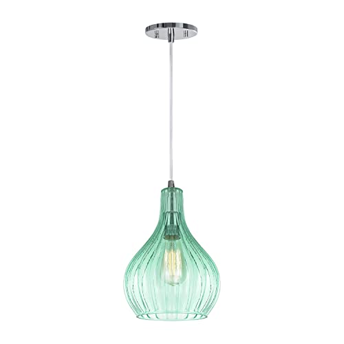 Aspen Creative 61039-1 Adjustable 1 Light Mini Pendant Ceiling Light, Transitional Design in Chrome Finish, Surf Green Glass Shade, 8 5/8" Wide