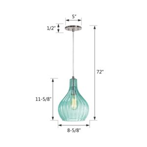 Aspen Creative 61039-1 Adjustable 1 Light Mini Pendant Ceiling Light, Transitional Design in Chrome Finish, Surf Green Glass Shade, 8 5/8" Wide