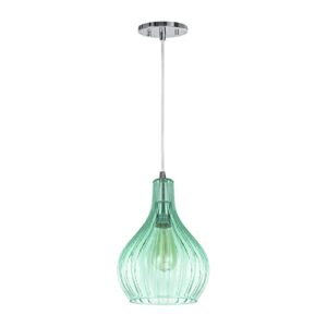 Aspen Creative 61039-1 Adjustable 1 Light Mini Pendant Ceiling Light, Transitional Design in Chrome Finish, Surf Green Glass Shade, 8 5/8" Wide