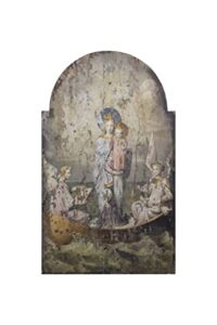 creative co-op da0262 vintage mary & angels image on decorative wood wall décor , gray