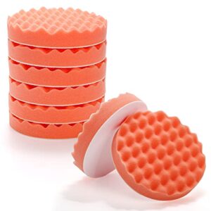 Fasmov 8 Pack 6" Heavy Cutting Pad Waffle Buffing Pads, Orange Microfiber Buffing Pads, Foam Polish Pad for Compounding, Polishing and Waxing