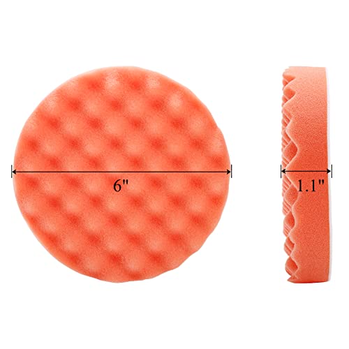 Fasmov 8 Pack 6" Heavy Cutting Pad Waffle Buffing Pads, Orange Microfiber Buffing Pads, Foam Polish Pad for Compounding, Polishing and Waxing