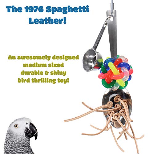 1976 Spaghetti Leather Bonka Bird Toys Durable Shiny Stainless Steel Parrot Cockatoo African Grey Macaw