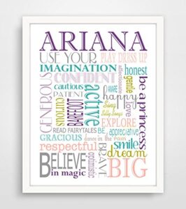 personalized kids wall art print, nursery art, children wall art. purple modern subway rules with child's name 8x10 inch print ** frame not included, print only