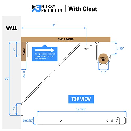 Nuk3y Heavy Duty Adjustable Shelf Rod Support Bracket (White)