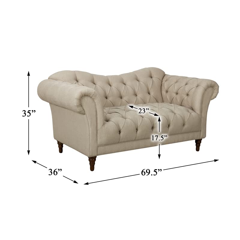 Homelegance St. 70" Claire Fabric Chesterfield Loveseat, Almond Brown