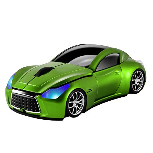 Usbkingdom Cool Sport Car Shape 2.4GHz Wireless Mouse Optical Cordless Mice with USB Receiver for PC Laptop Computer 1600DPI 3 Buttons Green