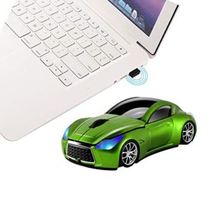 Usbkingdom Cool Sport Car Shape 2.4GHz Wireless Mouse Optical Cordless Mice with USB Receiver for PC Laptop Computer 1600DPI 3 Buttons Green