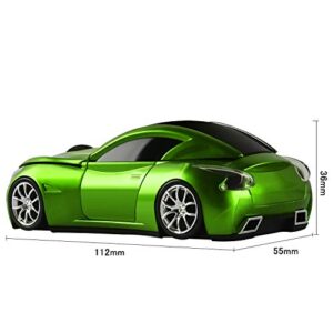 Usbkingdom Cool Sport Car Shape 2.4GHz Wireless Mouse Optical Cordless Mice with USB Receiver for PC Laptop Computer 1600DPI 3 Buttons Green