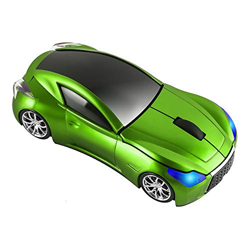 Usbkingdom Cool Sport Car Shape 2.4GHz Wireless Mouse Optical Cordless Mice with USB Receiver for PC Laptop Computer 1600DPI 3 Buttons Green