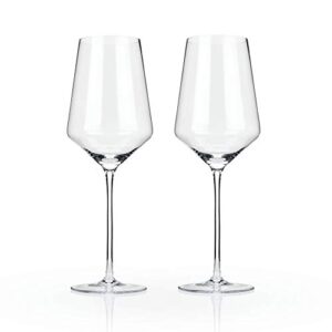 Viski Raye Angled Crystal Bordeaux Wine Glasses Set of 2 - Premium Crystal Clear Glass, Modern Stemmed, Flat Bottom Red Wine Gift Set - 16oz