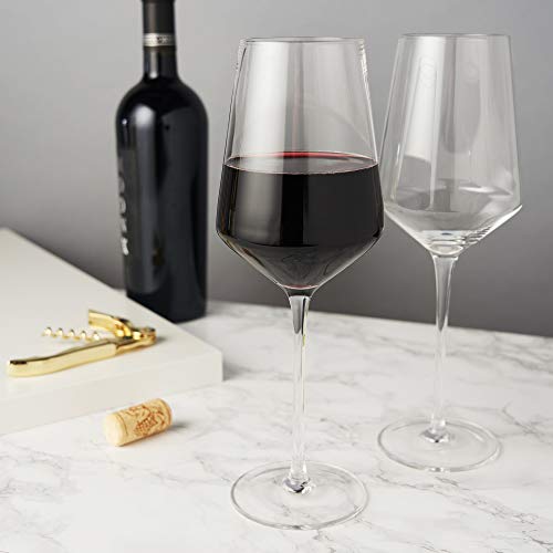 Viski Raye Angled Crystal Bordeaux Wine Glasses Set of 2 - Premium Crystal Clear Glass, Modern Stemmed, Flat Bottom Red Wine Gift Set - 16oz