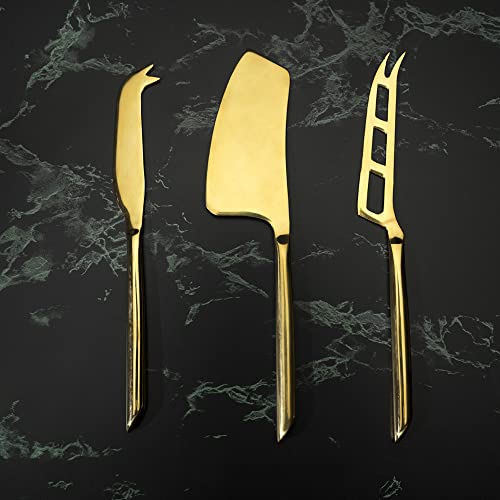 Viski Gold Cheese Knives, Set of 3 Cheese Knives, Stainless Steel with Gold Finish, Cheese Tools, Gold, Set of 3