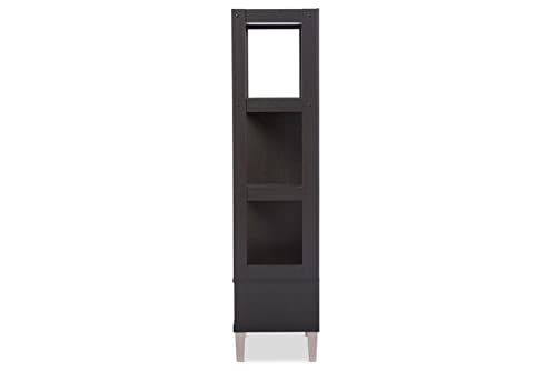 Baxton Studio Kalien Modern & Contemporary Wood Leaning Bookcase with Display Shelves & One Drawer, Dark Brown