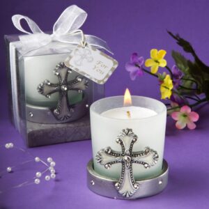 FASHIONCRAFT 5444 Regal Favor Collection Cross Themed Candle Holders, Votive Candle Holders – Religious Favor, Set of 12