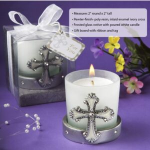 FASHIONCRAFT 5444 Regal Favor Collection Cross Themed Candle Holders, Votive Candle Holders – Religious Favor, Set of 12