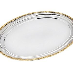 Godinger Silver Art Stainless Steel Oval Gold Rim Border Trim Serving Tray Platter