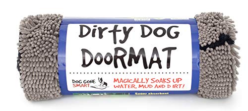 Dog Gone Smart Dirty Dog Microfiber Paw Doormat - Super Absorbent Dog Mat Keeps Paws & Floors Clean - Machine Washable Pet Door Rugs with Non-Slip Backing | Medium Grey