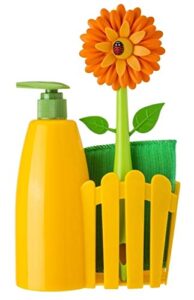 vigar flower power orange sink side set with soap dispenser, 10-1/2-inches, orange, green