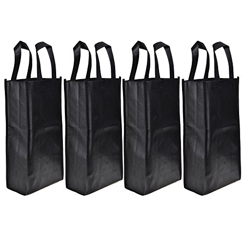 Cosmos 4 Pack Non-Woven 2-Bottle Wine Tote Bag Holder, Reusable Gift Bag - Black