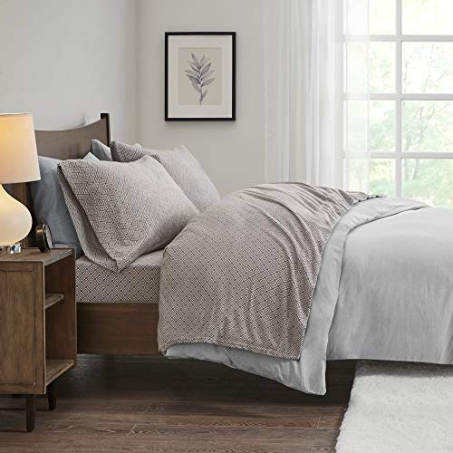 Sleep Philosophy True North Micro Fleece Bed Sheet Set, Warm, Sheets with 14" Deep Pocket, for Cold Season Cozy Sheet-Set, Matching Pillow Case, Twin, Grey Diamond, 3 Piece