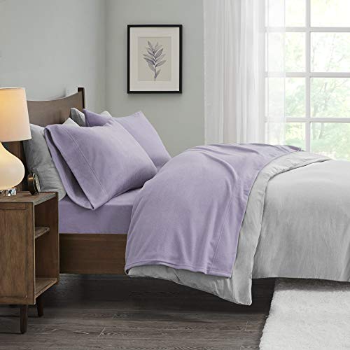 Sleep Philosophy True North Micro Fleece Bed Sheet Set, Warm, Sheets with 14" Deep Pocket, for Cold Season Cozy Sheet-Set, Matching Pillow Case, Twin, Lavender, 3 Piece