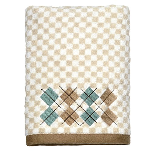 Peri Home Embroidered Argyle 100% Cotton Hand Towel, 15" x 26", Teal