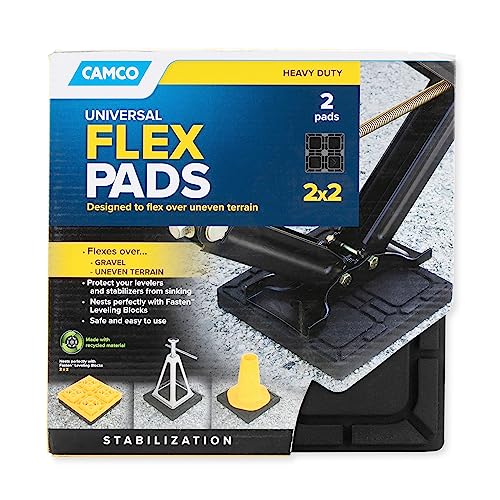 Camco Camper/RV Leveling Block Flex Pad | Features Flexible Non-Slip Design & Crafted of UV-Resistant Weatherproof Recycled Material | Great for Gravel, Tree Roots, and Uneven Surfaces | 2-Pk (44600)