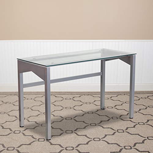 Flash Furniture Jayden Contemporary Clear Tempered Glass Desk with Geometric Sides