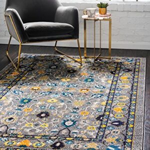 Unique Loom Medici Collection Floral Traditional Vibrant Colors Gray Area Rug (9' 0 x 12' 0)