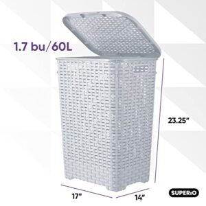 Superio Slim Deluxe Laundry Hamper Wicker, 60 Liter Ivory, Beige