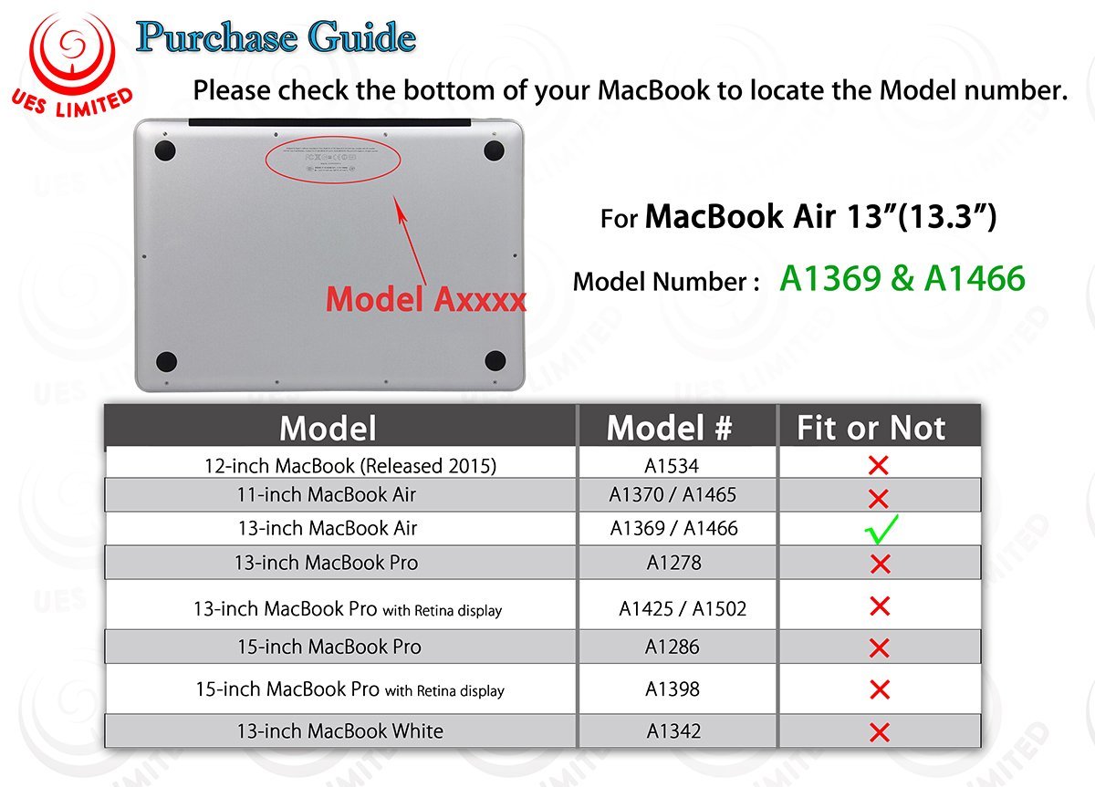 MacBook Air 13 inch Case, UESWILL Smooth Soft-Touch Matte Hard Shell Case Cover for 2008-2017 MacBook Air 13 inch (Model A1466 / A1369) + Microfibre Cleaning Cloth, Black