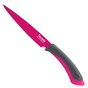 tovolo comfort-grip handle kitchen fish & poultry, sharp high-carbon stainless steel blade carving knife, 5" slicing, fuchsia