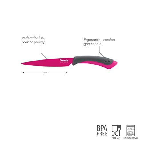 Tovolo Comfort-Grip Handle Kitchen Fish & Poultry, Sharp High-Carbon Stainless Steel Blade Carving Knife, 5" Slicing, Fuchsia