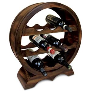 Puzzled Solomon Wine Rack - Freestanding Wooden Circle Wine Holder for 10 Wine Bottles, Decorative Wine Bottle Rack Table Top, Rustic Countertop Wine Storage Shelf Organizer for Wine Bar & Home Decor