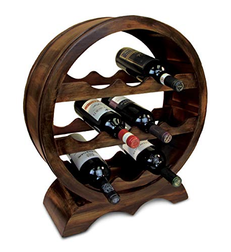 Puzzled Solomon Wine Rack - Freestanding Wooden Circle Wine Holder for 10 Wine Bottles, Decorative Wine Bottle Rack Table Top, Rustic Countertop Wine Storage Shelf Organizer for Wine Bar & Home Decor