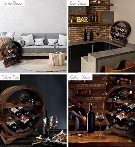 Puzzled Solomon Wine Rack - Freestanding Wooden Circle Wine Holder for 10 Wine Bottles, Decorative Wine Bottle Rack Table Top, Rustic Countertop Wine Storage Shelf Organizer for Wine Bar & Home Decor