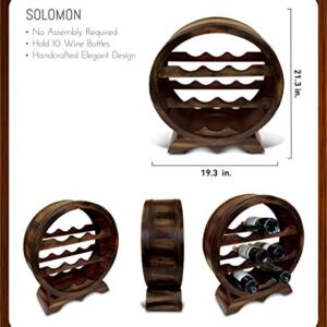 Puzzled Solomon Wine Rack - Freestanding Wooden Circle Wine Holder for 10 Wine Bottles, Decorative Wine Bottle Rack Table Top, Rustic Countertop Wine Storage Shelf Organizer for Wine Bar & Home Decor