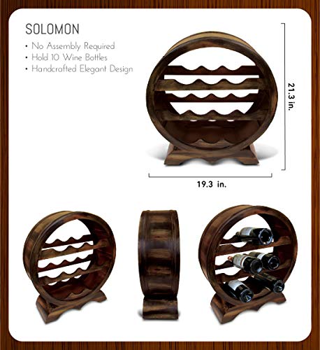 Puzzled Solomon Wine Rack - Freestanding Wooden Circle Wine Holder for 10 Wine Bottles, Decorative Wine Bottle Rack Table Top, Rustic Countertop Wine Storage Shelf Organizer for Wine Bar & Home Decor