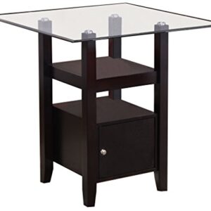 Kings Brand Furniture Arecibo Cappuccino Finish/Glass Top Counter Height Dining Table with Storage, 35" W x 35" D x 36" H